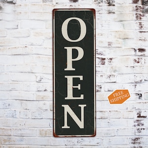 Open Sign, Vertical White on Black OPEN Sign, Vintage Looking Open ...
