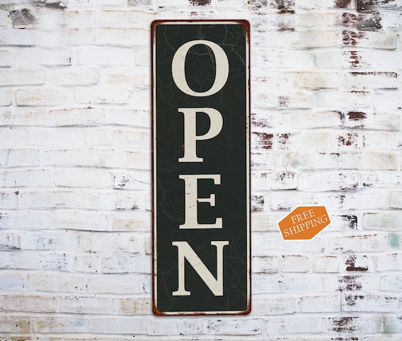 Open Sign Vertical White on Black OPEN Sign Vintage Looking - Etsy