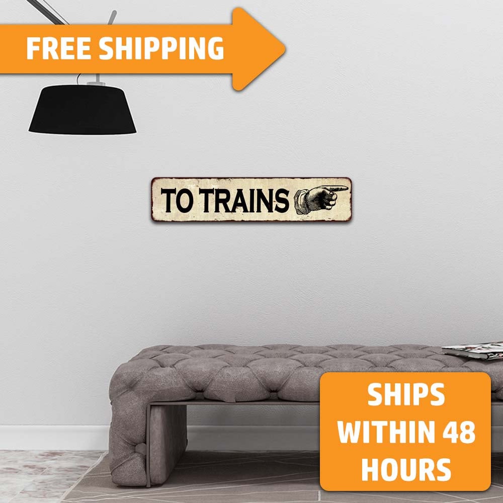 To the Trains Right Hand Pointer Sign Vintage Look Model Train Sign ...