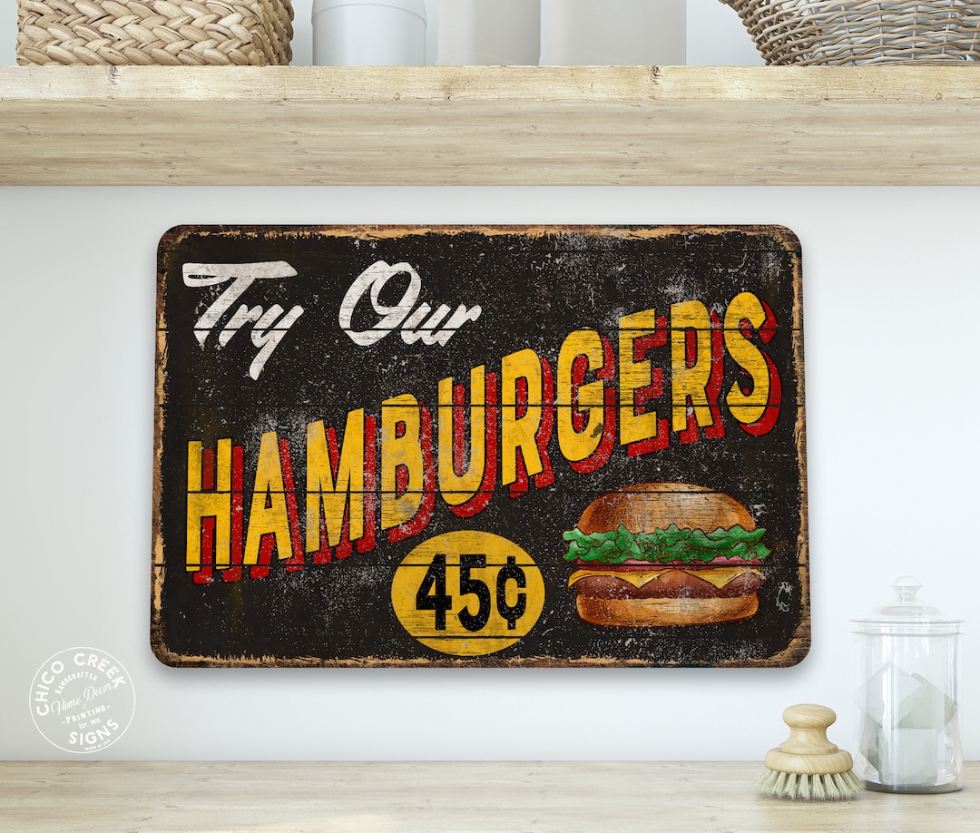 Try Our Hamburgers Sign Roadside Burger Stand Cafe Restaurant Decor ...