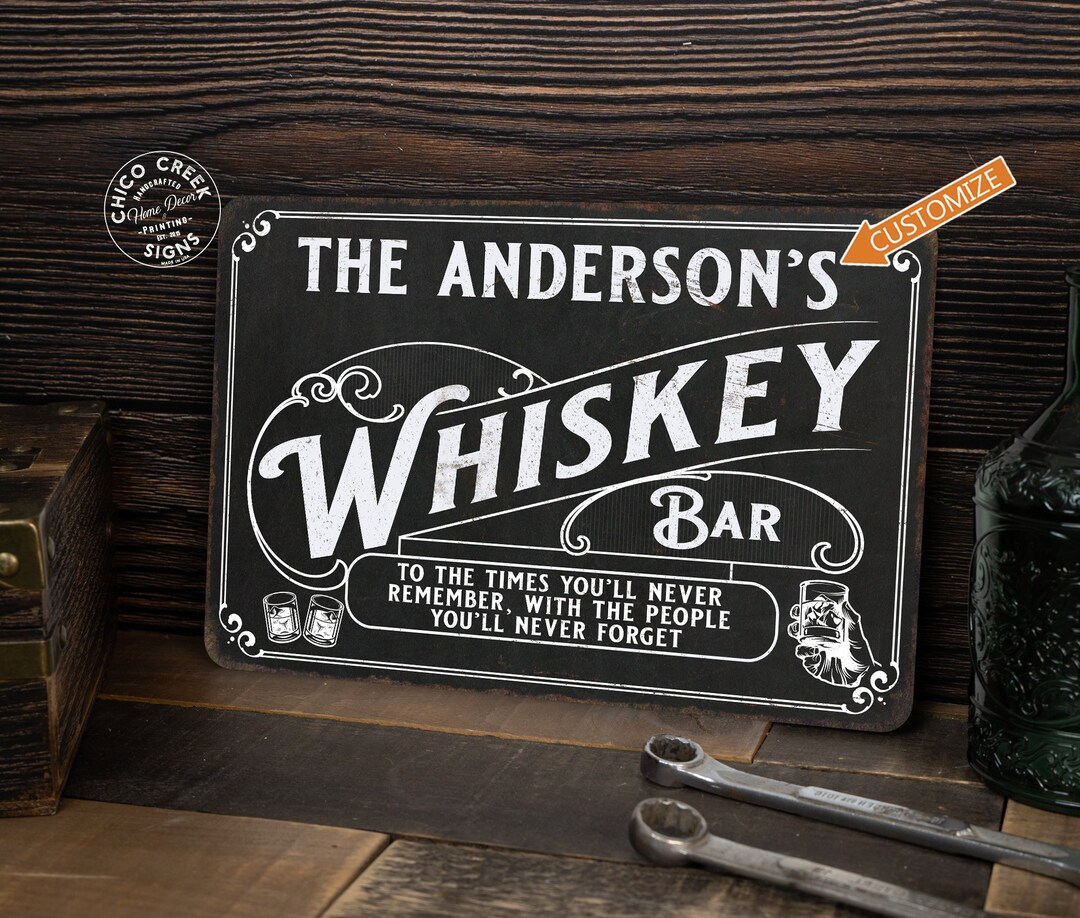 Personalized Whiskey Bar Sign Mancave Home Bar Decorative Signs Bourbon ...