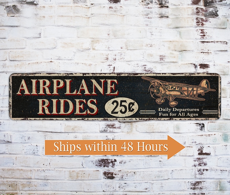 Airplane Rides Decor Sign Vintage Metal Sign Airplane - Etsy