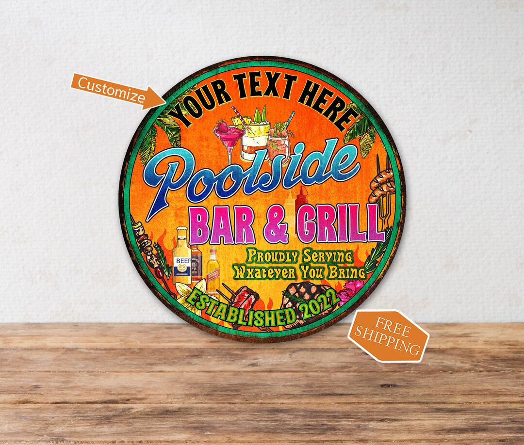 Personalized Poolside Bar and Grill Sign, Custom Pool Sign, Tropical ...