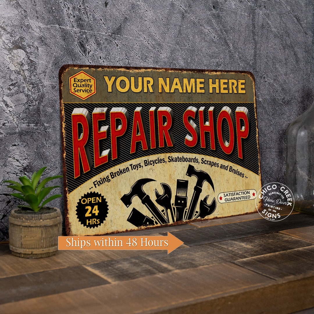 Personalized Repair Shop Sign Garage Den Wall Decor Dad Grandpa Gift ...