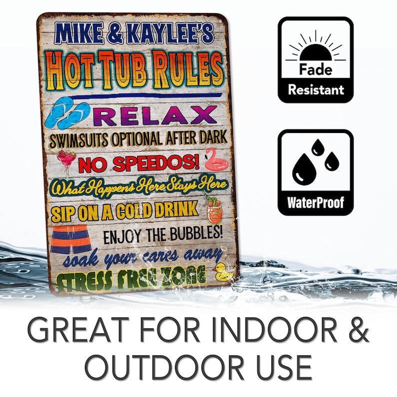 Hot Tub Rules Sign, Personalized Signs, Custom Metal Sign, Backyard ...