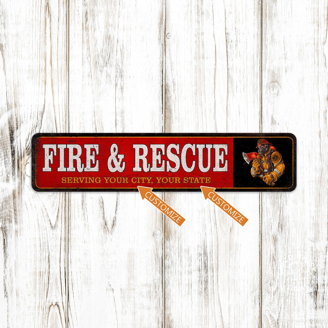 Personalized Fire & Rescue Sign, Patriotic Decor, Gift for Fireman ...