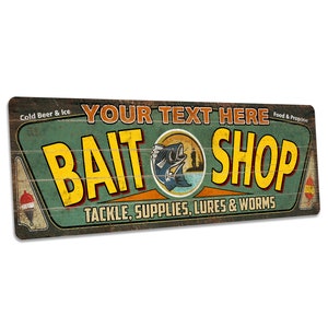 Personalized Bait Shop Sign, Fishing Decor, Vintage Looking Decor, Rod ...