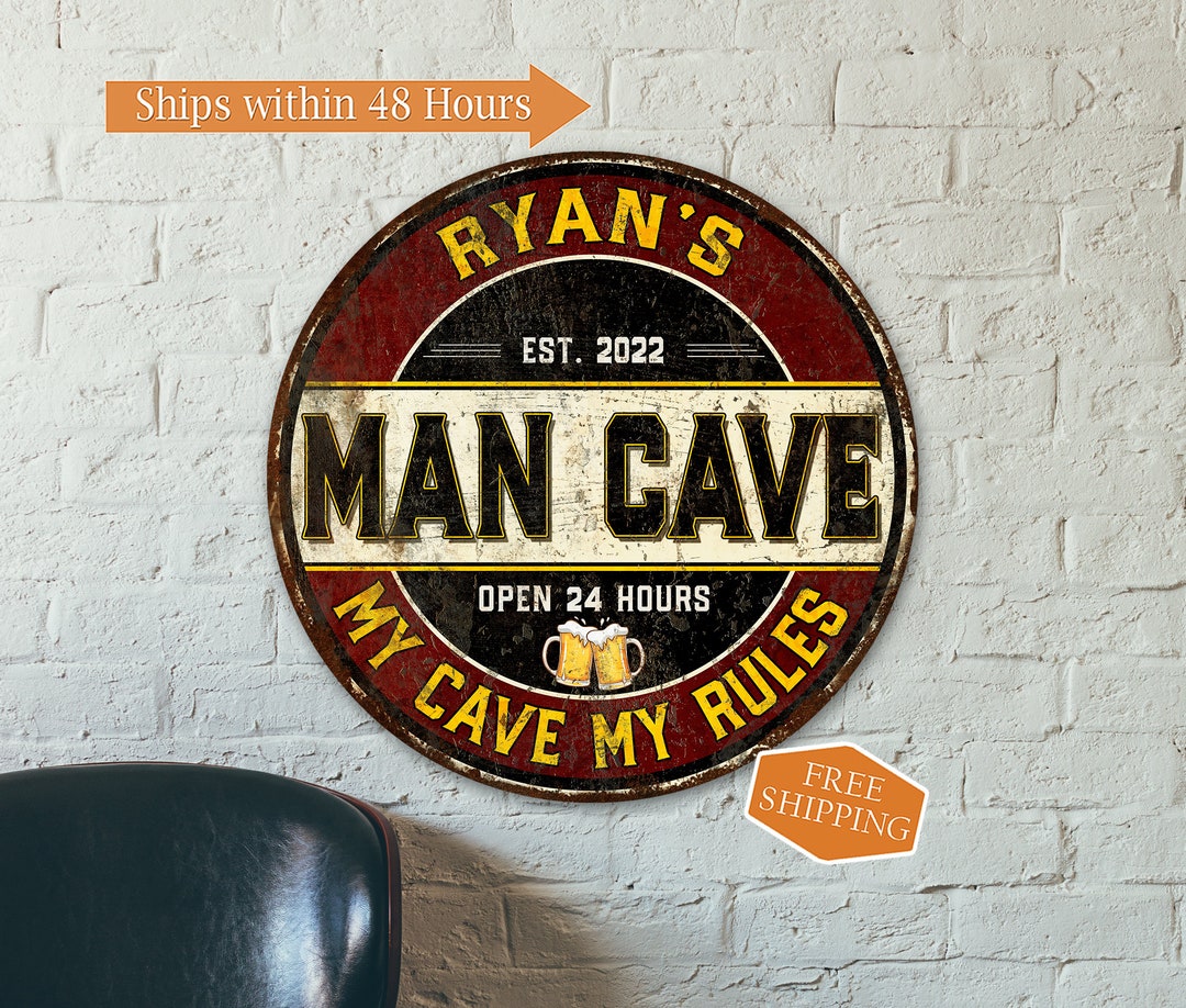 Personalized Man Cave Sign, My Cave My Rules, Shop, Den, Wall Decor ...