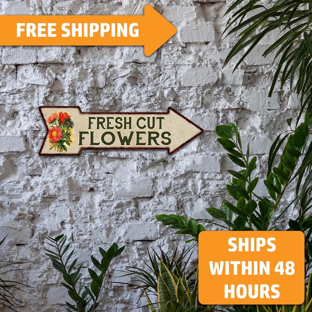 Fresh Cut Flowers Arrow Sign, Garden Arrow Sign, Flowers Fruit ...
