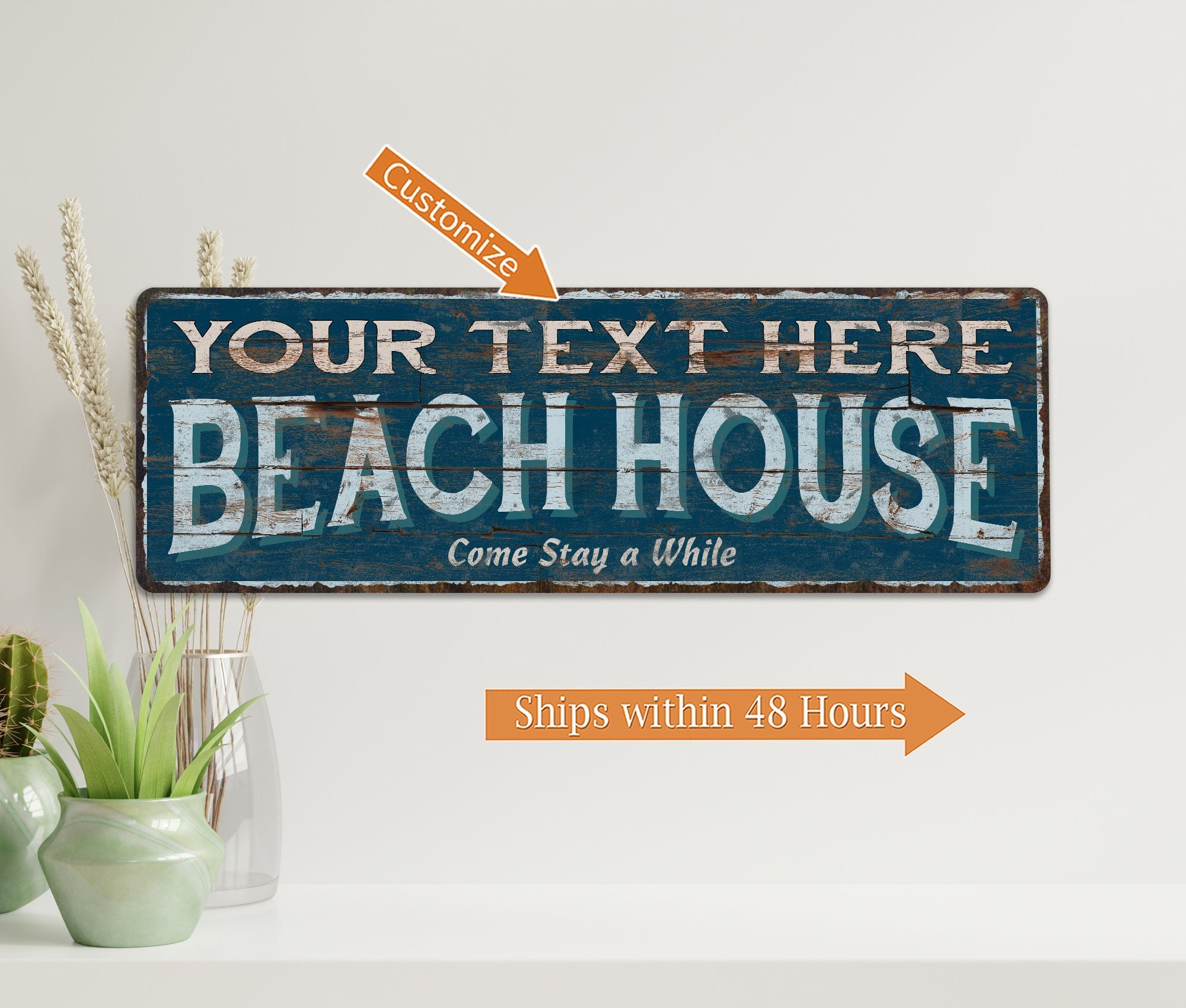Personalized Beach House Sign, Your Name Home Sign, Blue Rustic Cabin ...