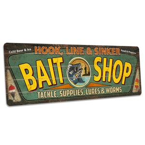 Bait Shop Sign Rustic Decor Vintage Fishing Sign Bait Tackle Lure Worm ...