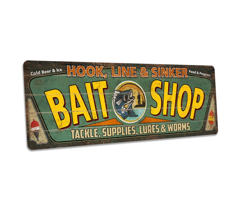 Bait Shop Sign Rustic Decor Vintage Fishing Sign Bait Tackle Lure Worm ...