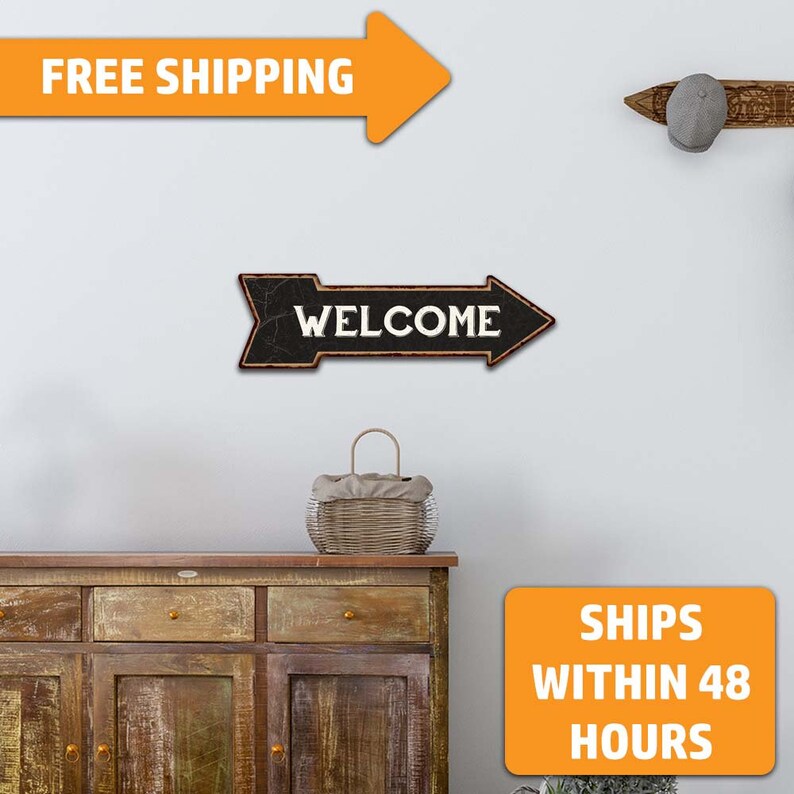 Welcome Sign Welcome Arrow Right Sign Vintage Looking - Etsy