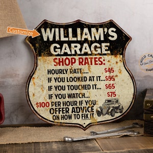 Personalized Garage Shop Rates Sign, Your Name Mechanic Sign, Dad Gift ...