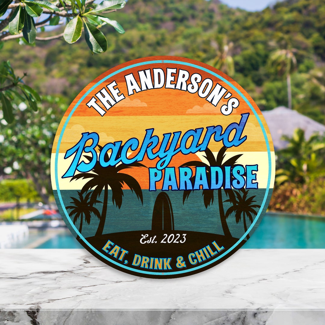 Personalized Backyard Paradise Sign, Custom Wall Decor, Tropical Signs ...