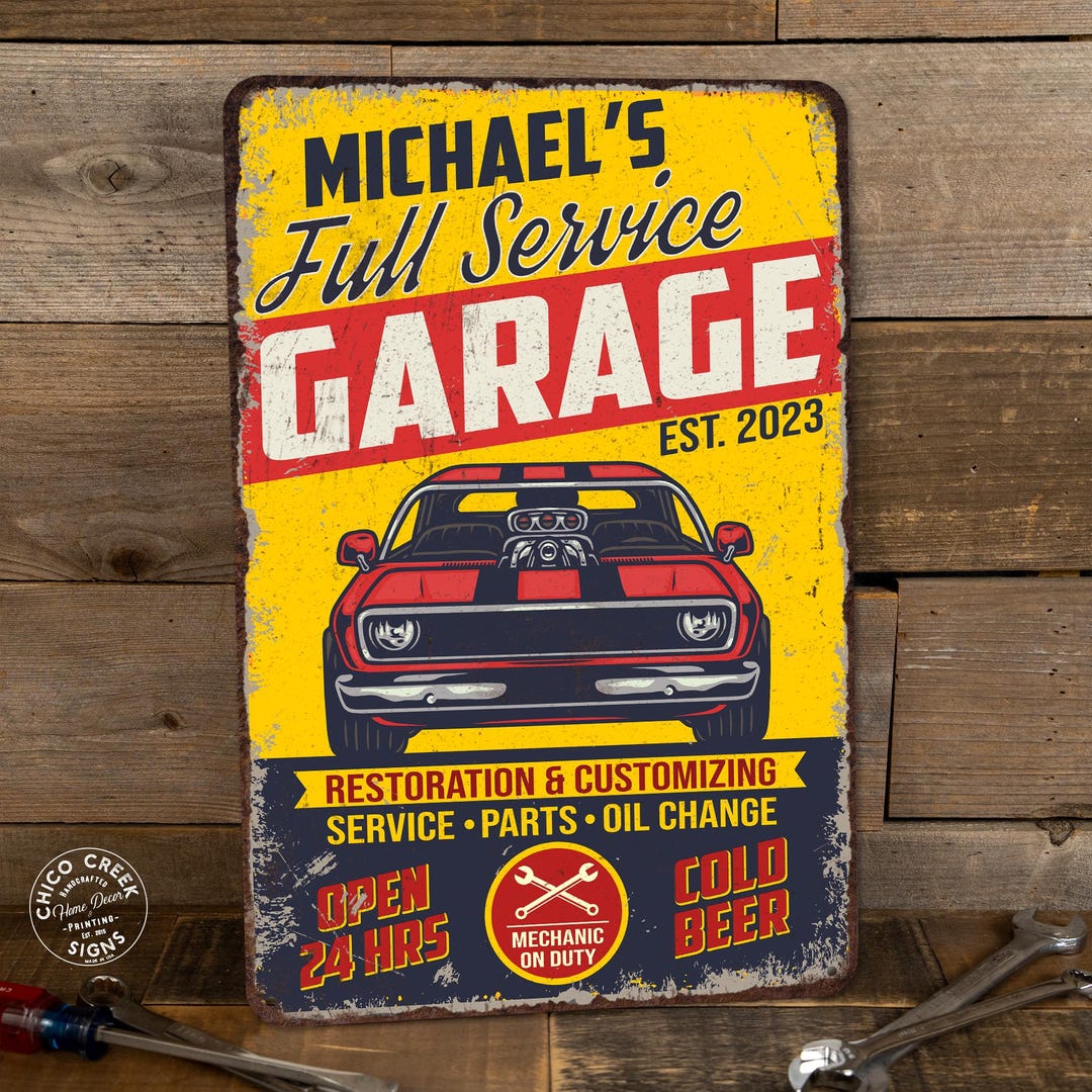 Custom Garage Sign, Garage Decor, Mechanic Gifts, Gift for Him, Gift ...