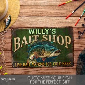 Custom Bait Shop Sign Fishing Gift Bait & Tackle Man Cave Metal Sign ...