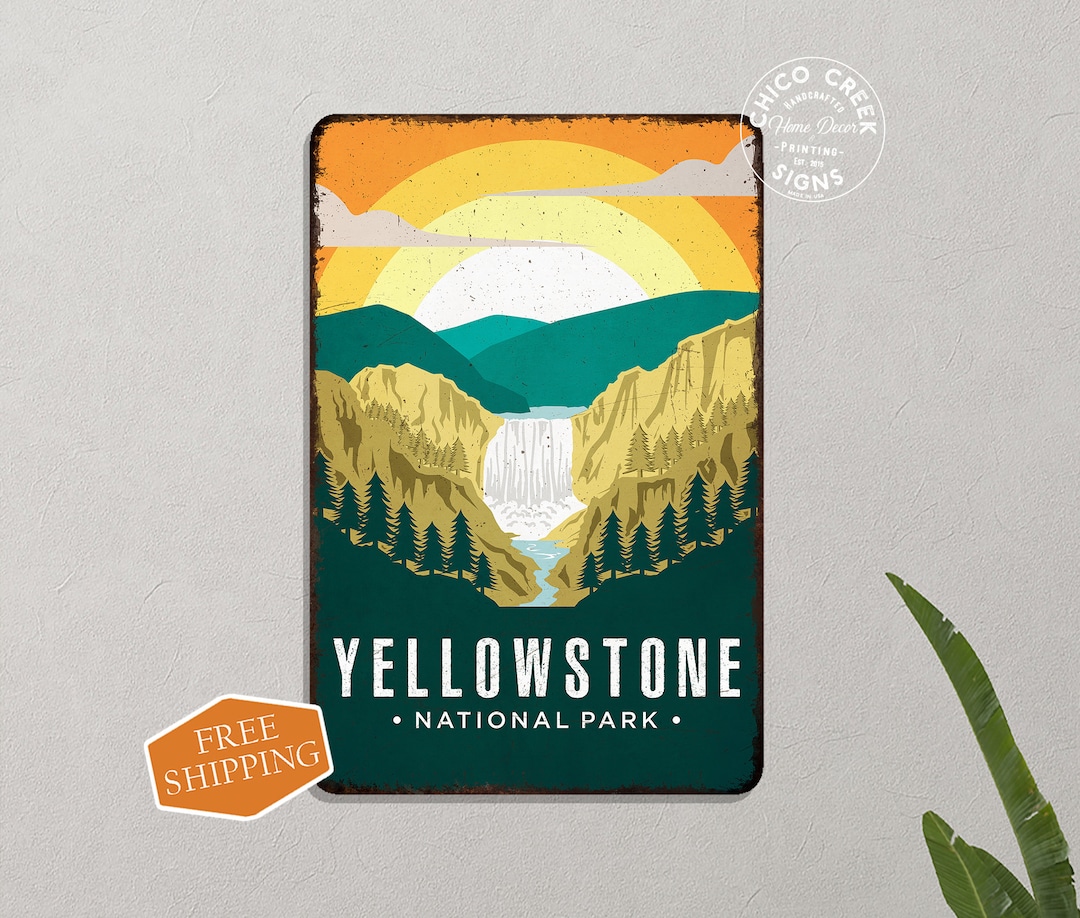 Yellowstone National Park Sign, Rustic Looking Wall Decor, Cabin ...