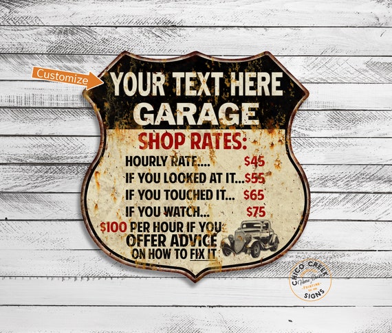 Personalized Garage Shop Rates Sign Your Name Mechanic Sign - Etsy