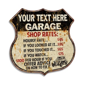 Personalized Garage Shop Rates Sign, Your Name Mechanic Sign, Dad Gift ...