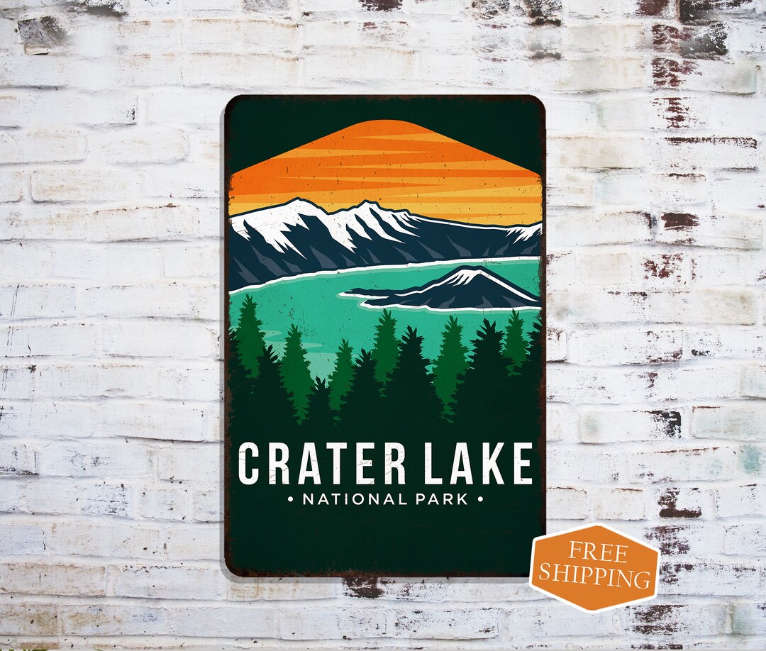 Crater Lake National Park Sign, Rustic Looking Wall Decor, Cabin ...