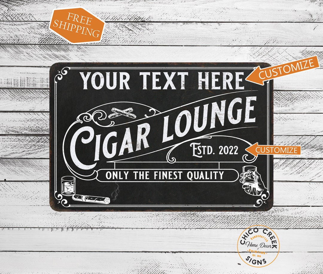 Personalized Cigar Lounge Sign, Man Cave Bar Stogie Metal Home Store ...