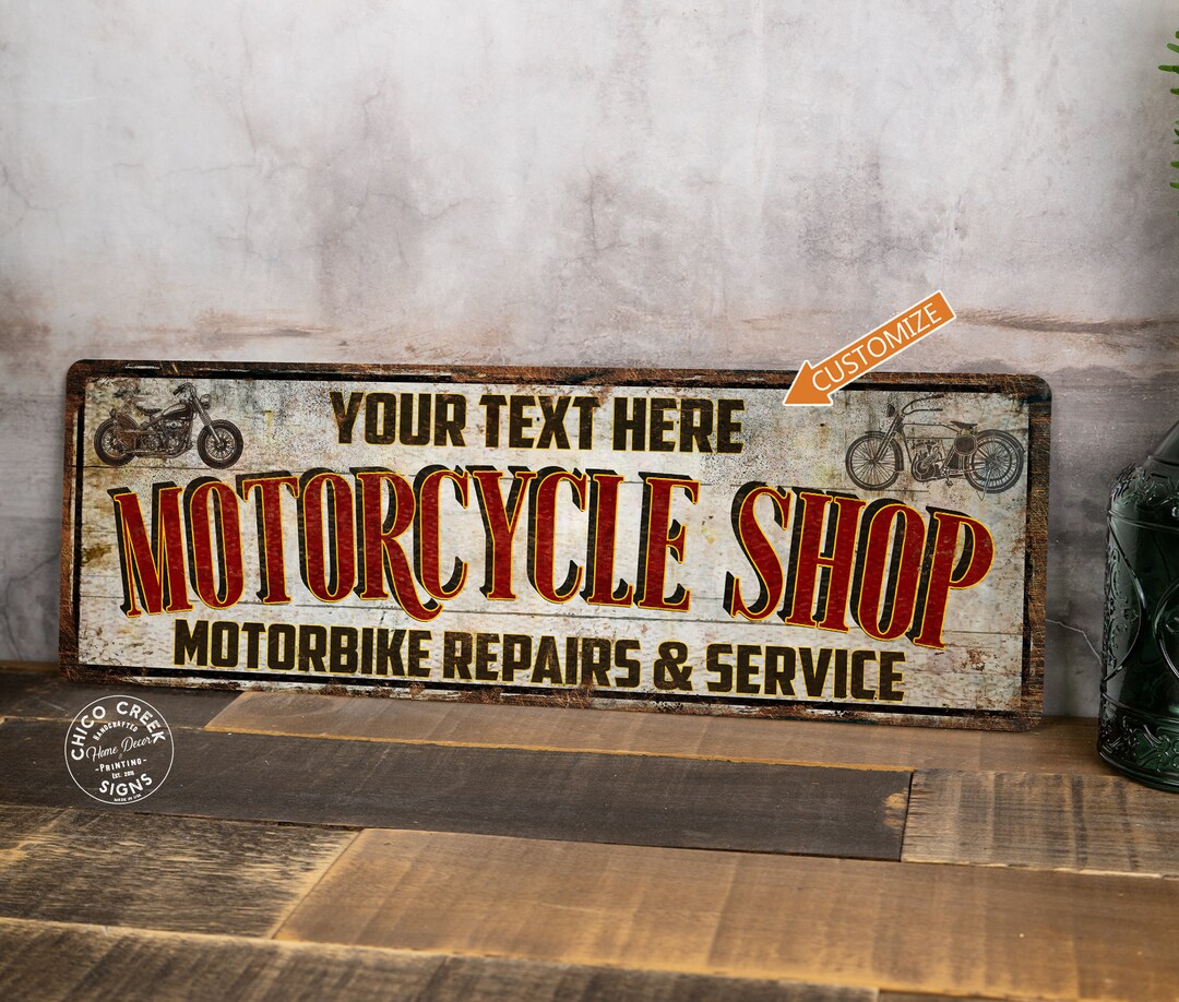 Personalized Motorcycle Shop Garage Sign Mechanic Repair Motorbike Man ...