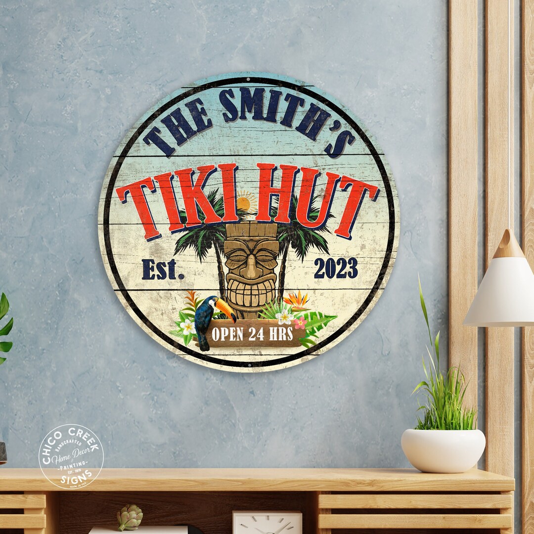 Personalized Tiki Hut Sign, Vintage Look Tiki Sign, Backyard Wall Decor ...