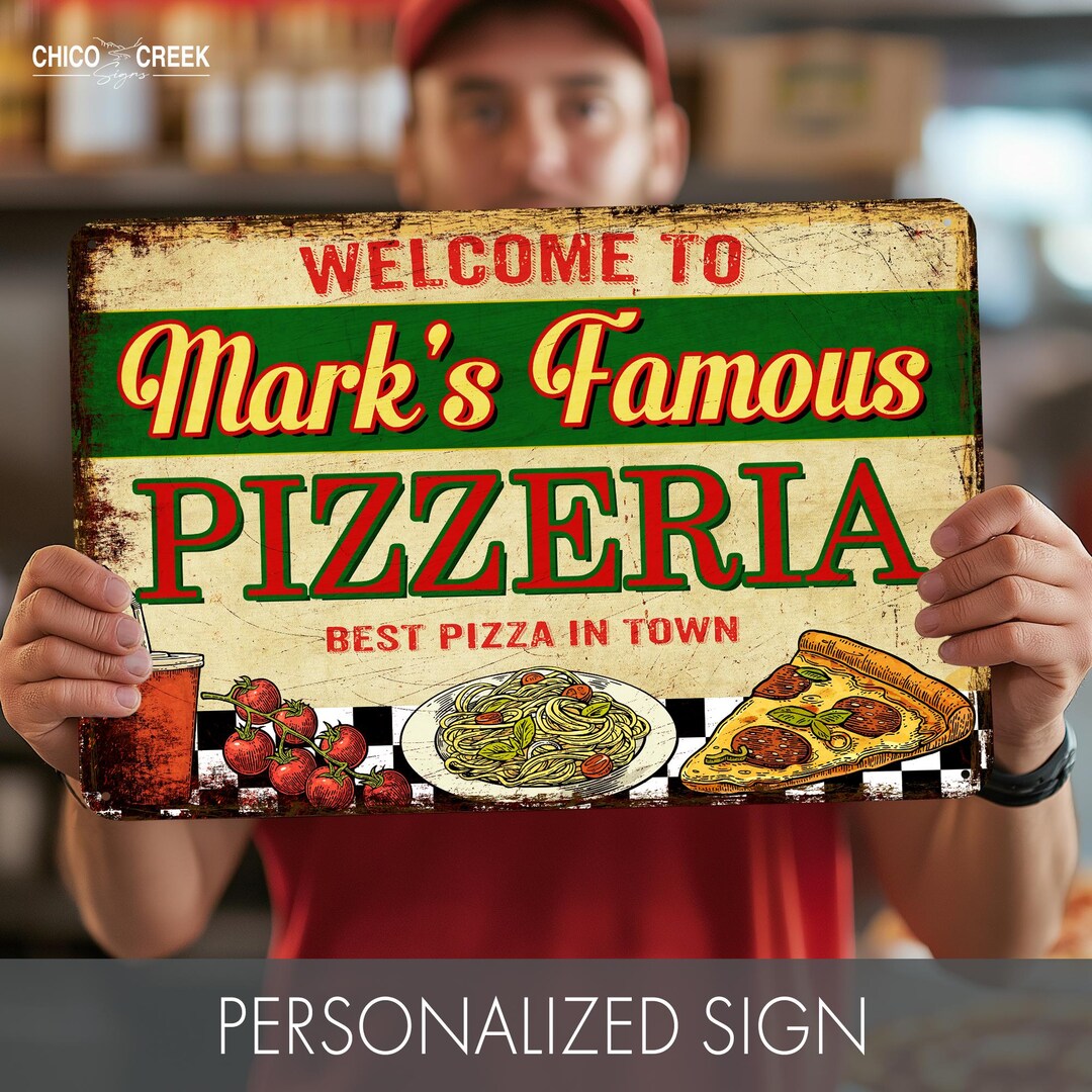 Personalized Pizzeria Sign, Pizza Kitchen Decor, Family Name Sign ...