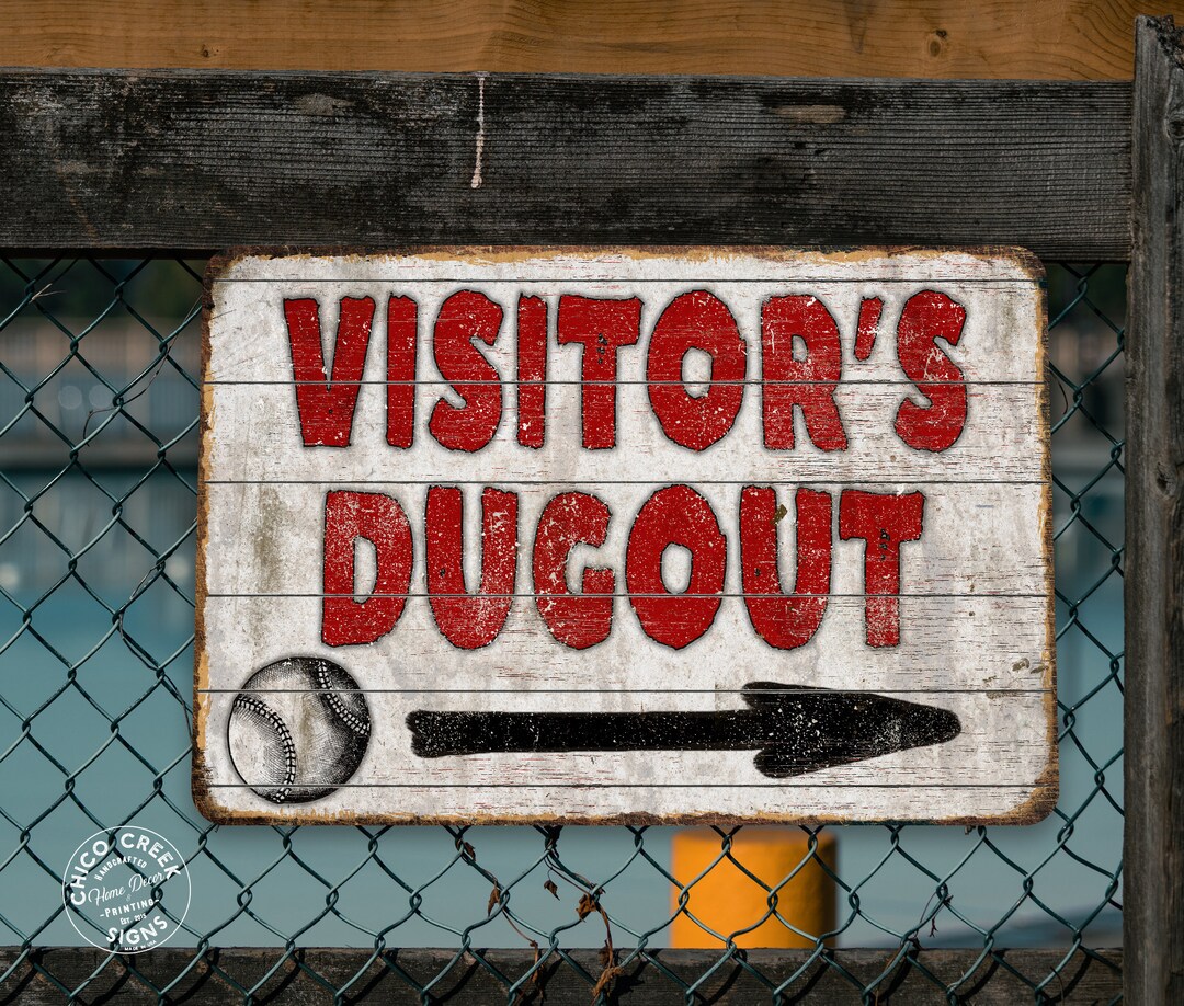 Visitor's Dugout Sign Vintage Look Baseball Decor Chic Distressed Ball ...