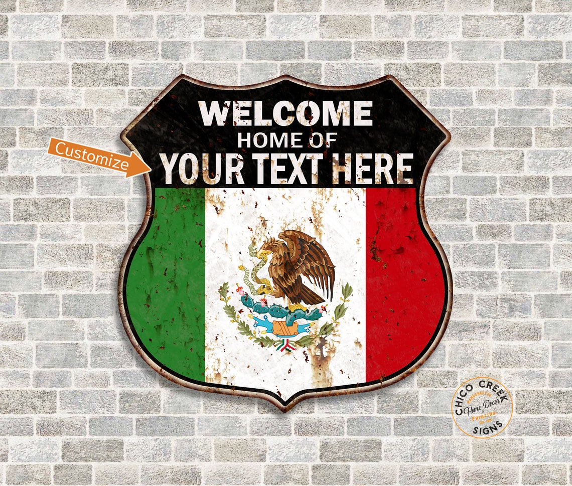 Personalized Welcome Mexican Flag Sign Your Name Sign Shield - Etsy