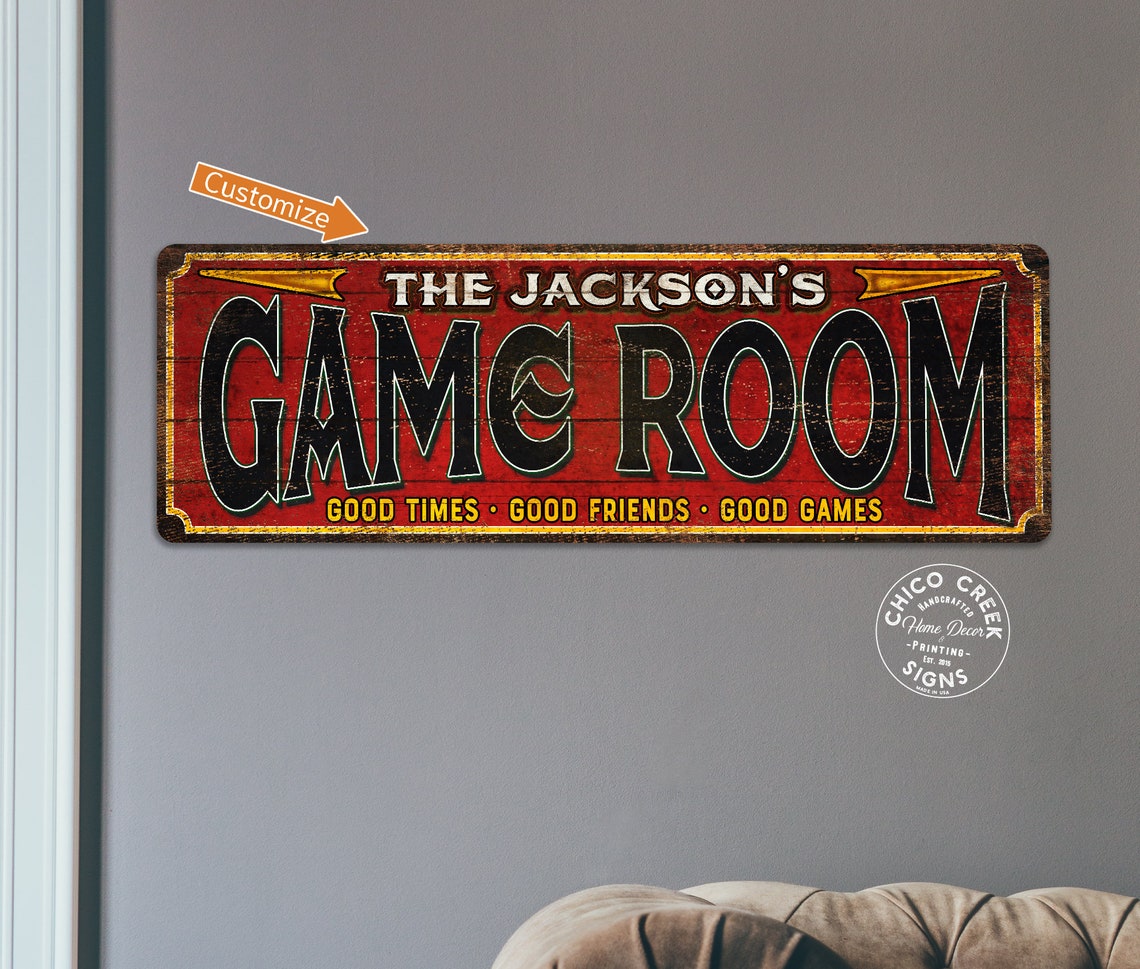 Personalized Game Room Sign Family Rec Room Board Games Pool Billiards ...