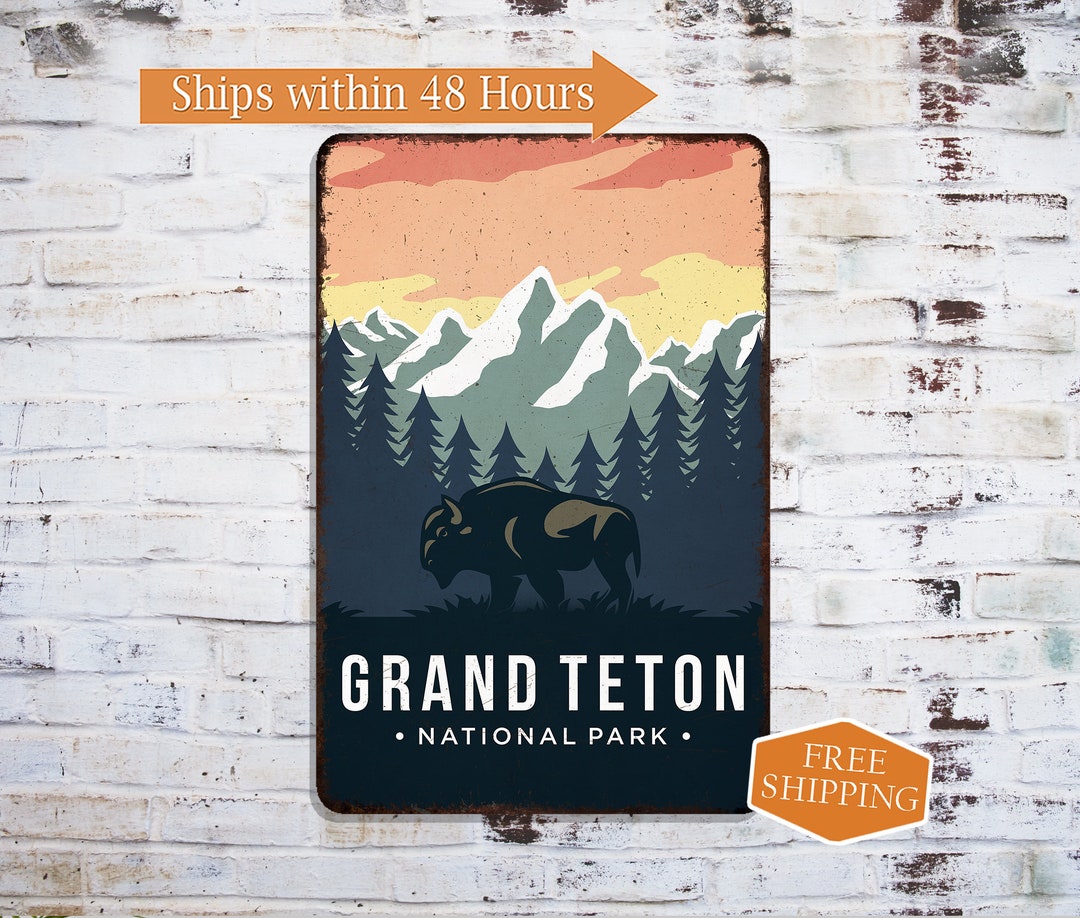 Grand Teton National Park Sign, Rustic Looking Wall Decor, Cabin ...