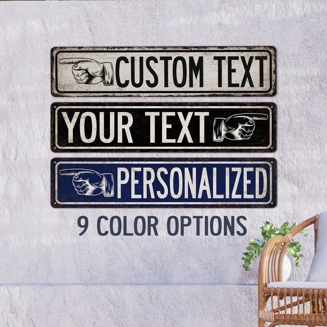Custom Street Sign, Hand Pointing Sign, Personalized Street Sign ...