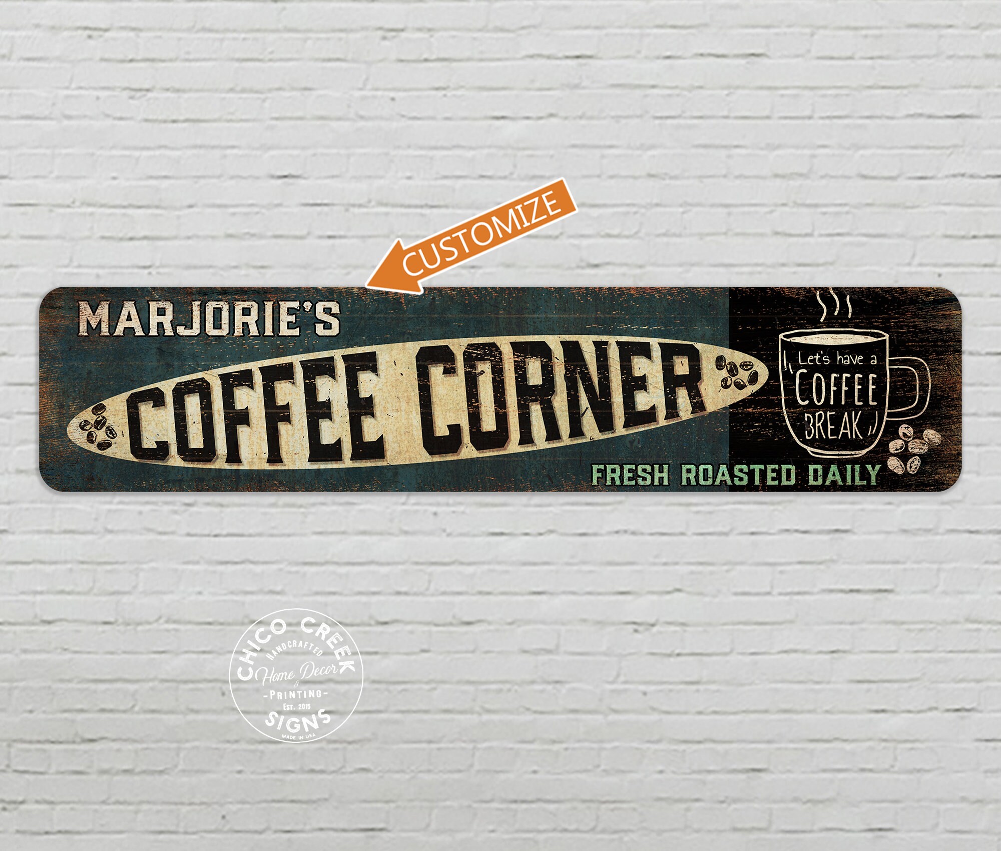Custom Coffee Corner Bar Decor Sign, Personalized Gift Kitchen Sign ...