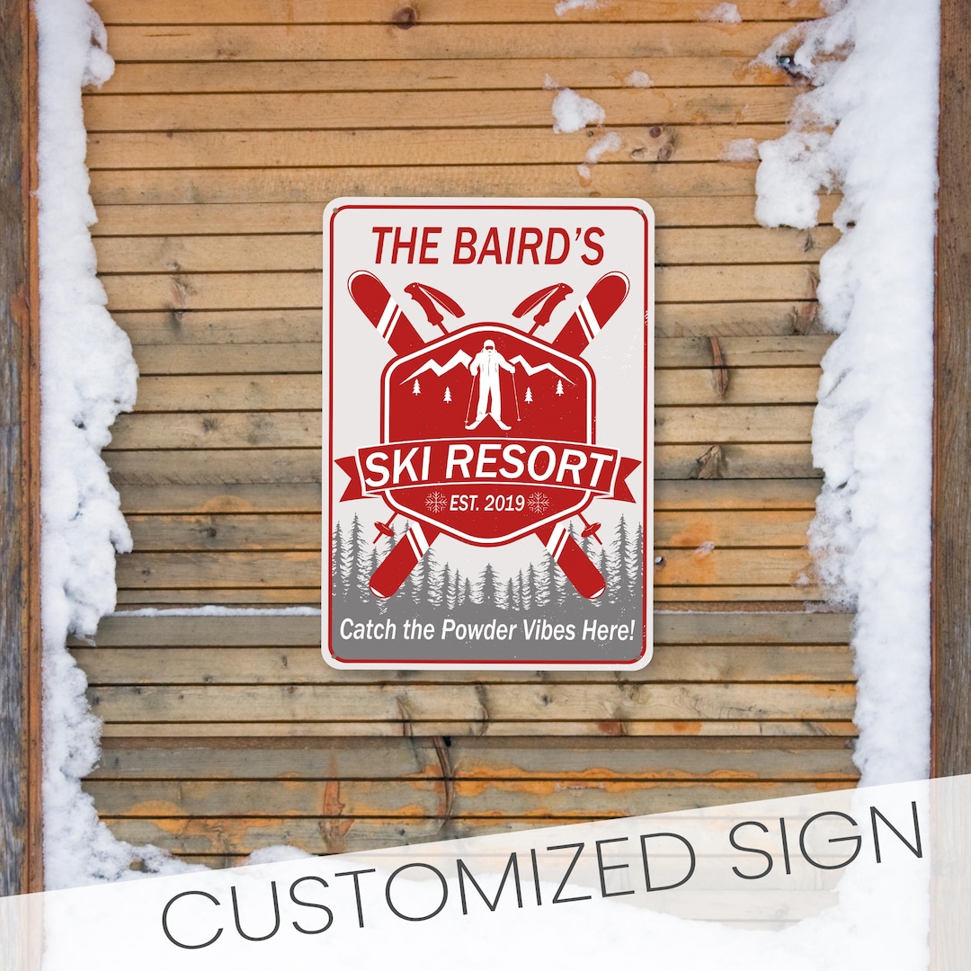 Custom Ski Resort Sign, Personalized Cabin Decor, Ski Poster, Ski Wall ...