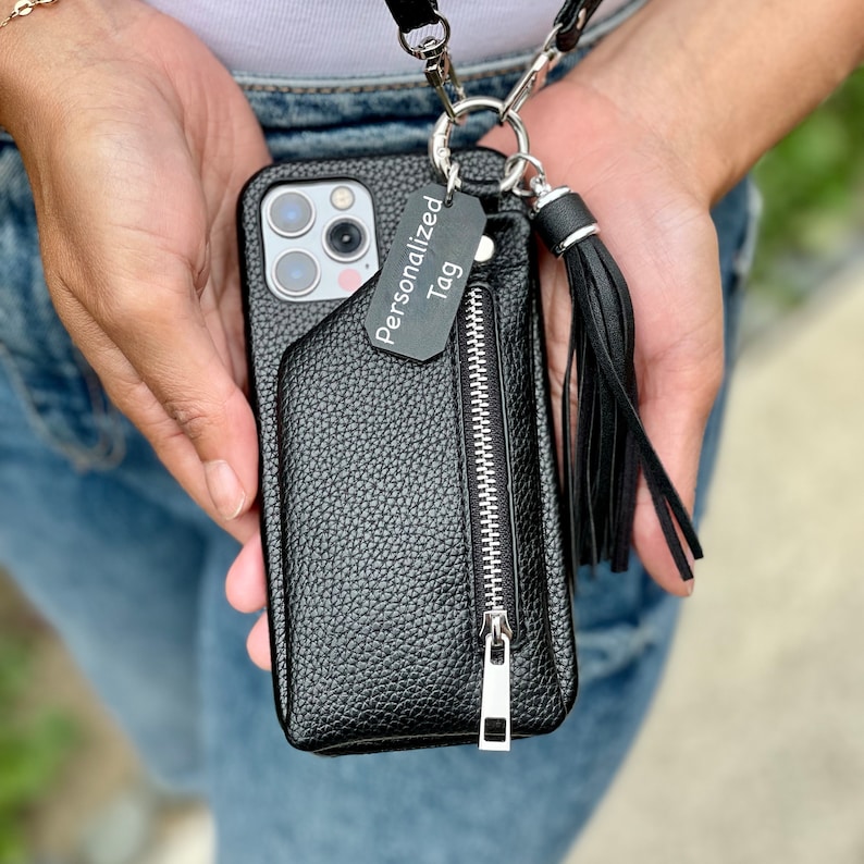 Personalized Leather iPhone Wallet Case: Crossbody Shoulder Strap With Tassel - Etsy