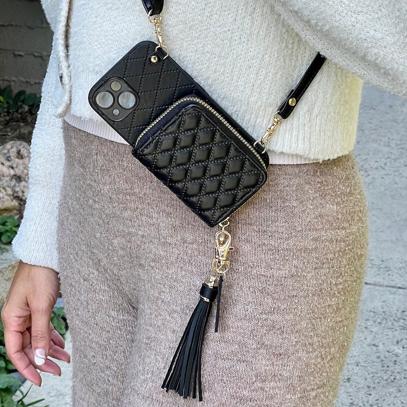 Personalized iPhone Leather Crossbody Case: Tassel Zipper Wallet - Etsy