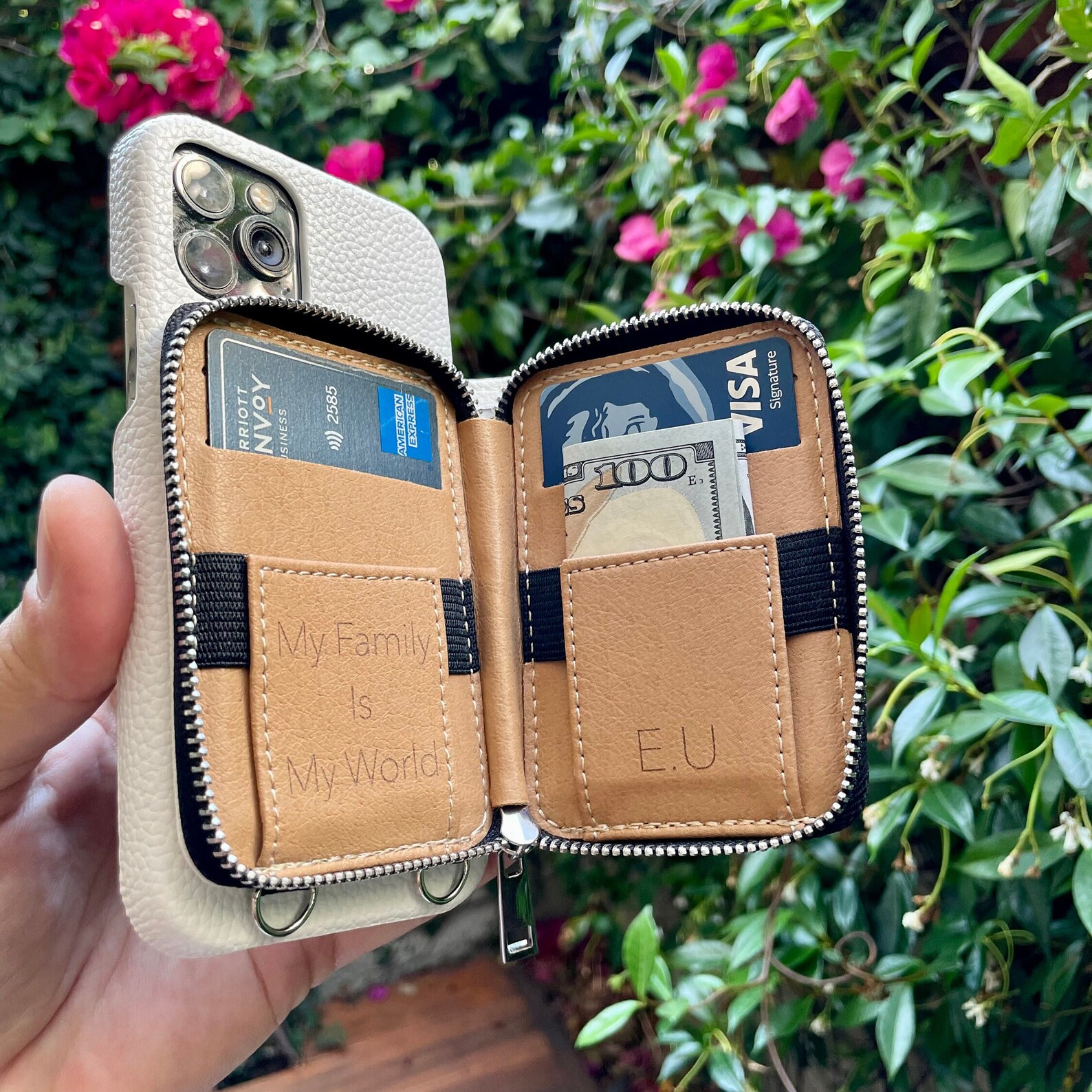 Personalized Leather iPhone Case: Crossbody Strap & Zipper Wallet - Etsy
