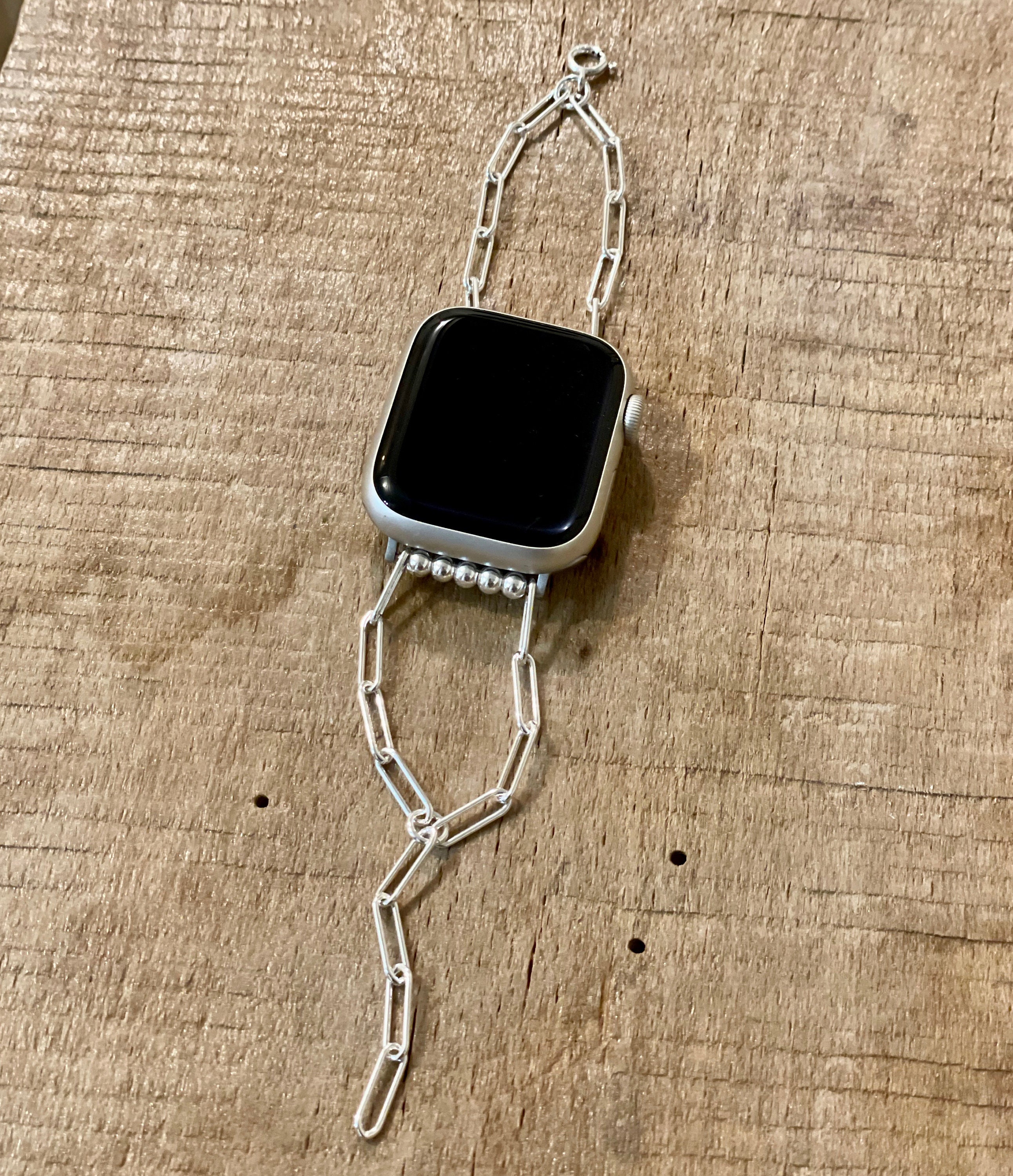 Luxury 925 Sterling Silver Apple Watch Bracelet Paperclip Chain Band ...