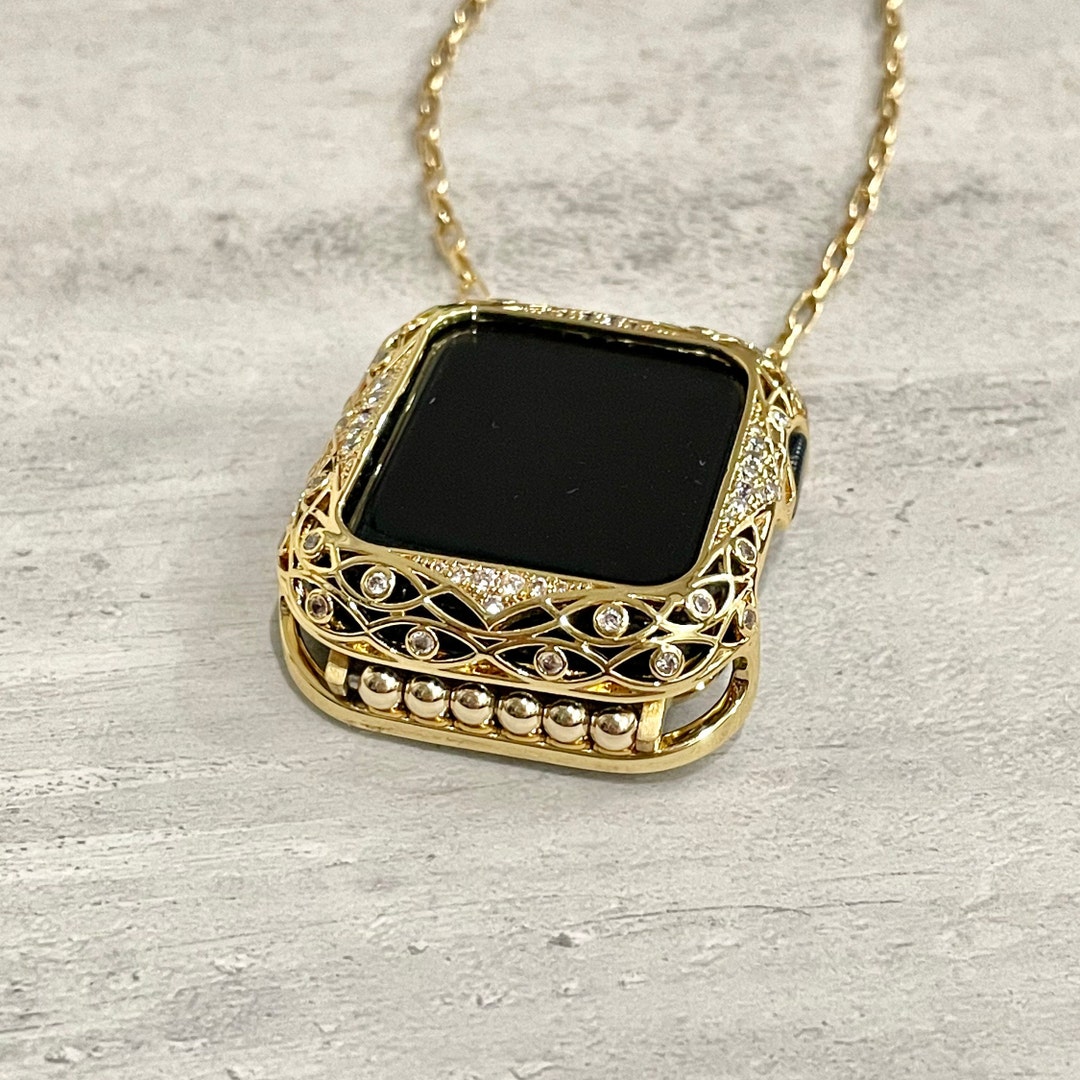14K Gold Filled Apple Watch Pendant Necklace With Pave Crystals - Etsy