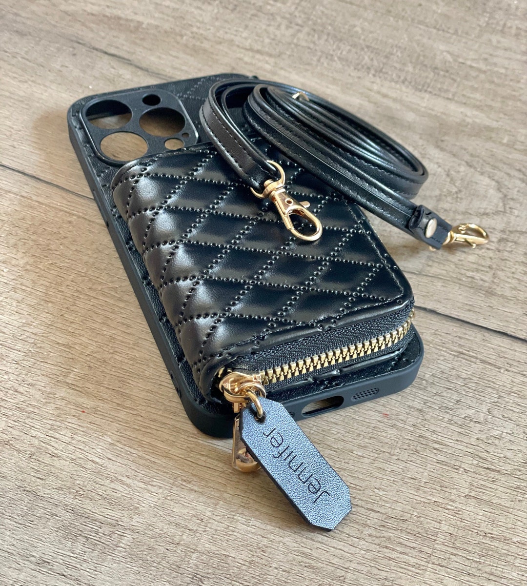 Personalized Leather iPhone Case Wallet With Crossbody Strap, Pro Max ...