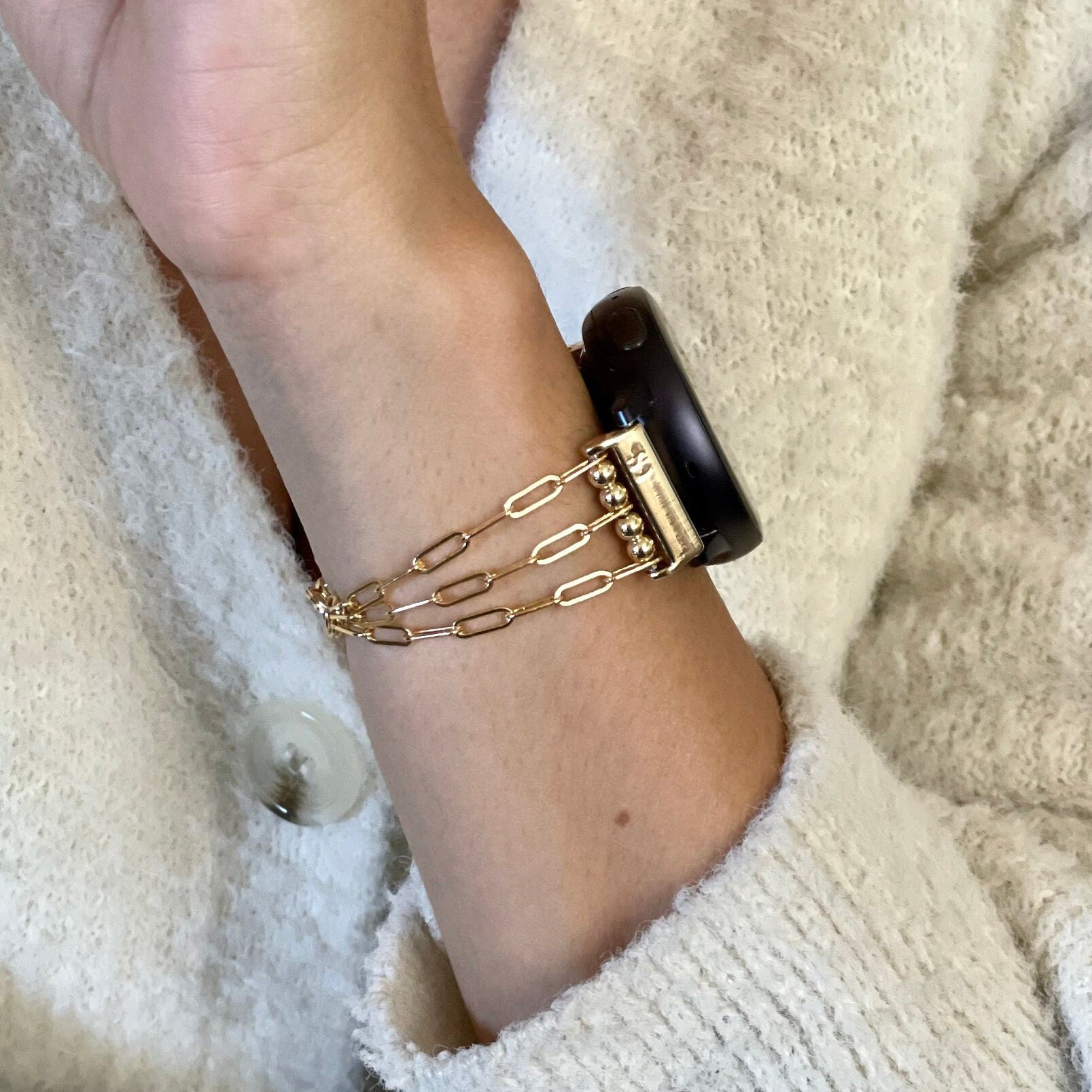 Gold Samsung Galaxy Watch 5 Band (44mm & 40mm) Triple Paperclip Chain ...