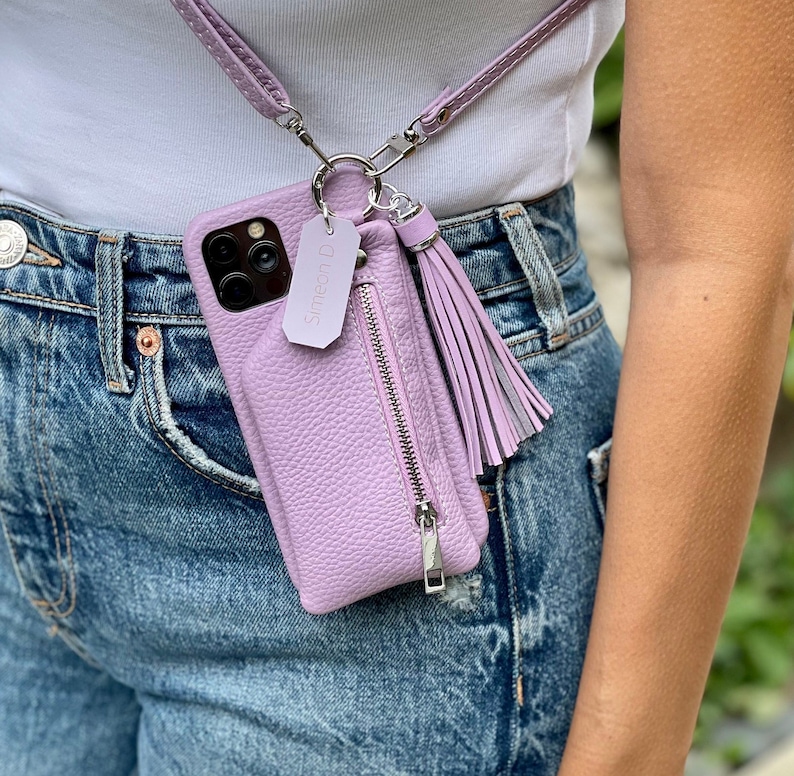 Personalized Leather iPhone Wallet Case: Crossbody Shoulder Strap With Tassel - Etsy