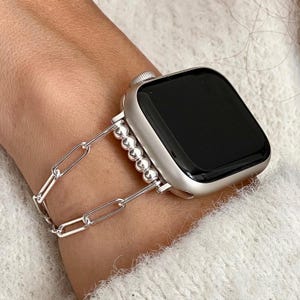 Sterling Silver Apple Watch Band, Women's Bracelet, Paperclip Chain ...