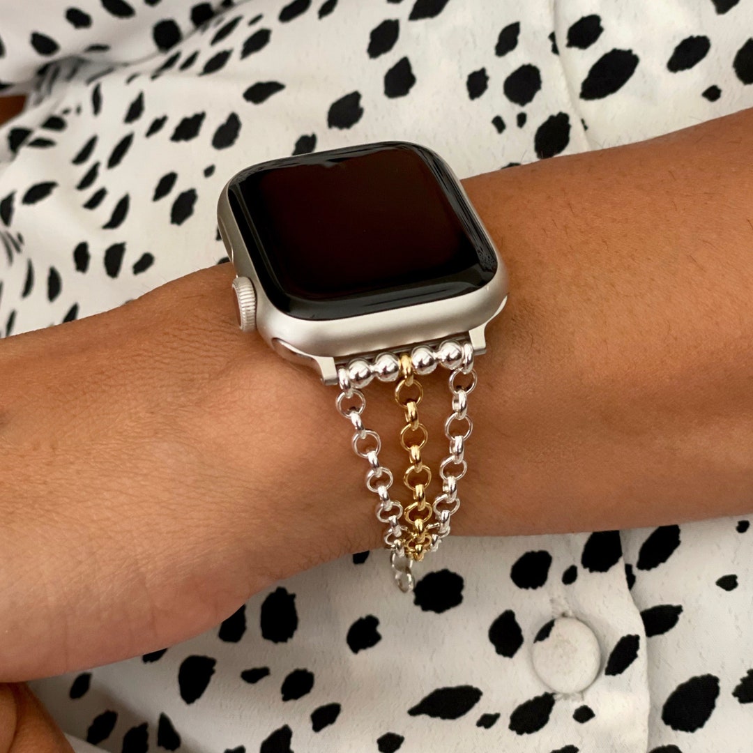 Mix Metal Chain Apple Watch Band Jewelry, Sterling Silver & Gold Filled ...