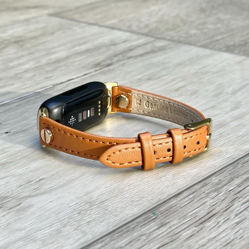 Fitbit Luxe Band: Slim Leather Adjustable Strap Bracelet With Gold ...