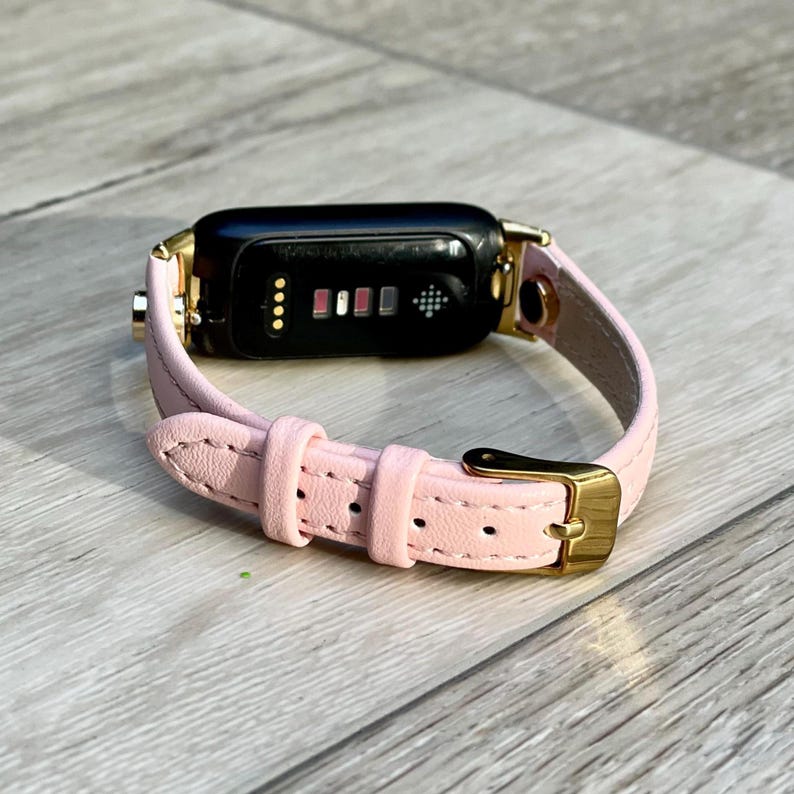 Fitbit Luxe Band: Slim Leather Adjustable Strap Bracelet With Gold ...