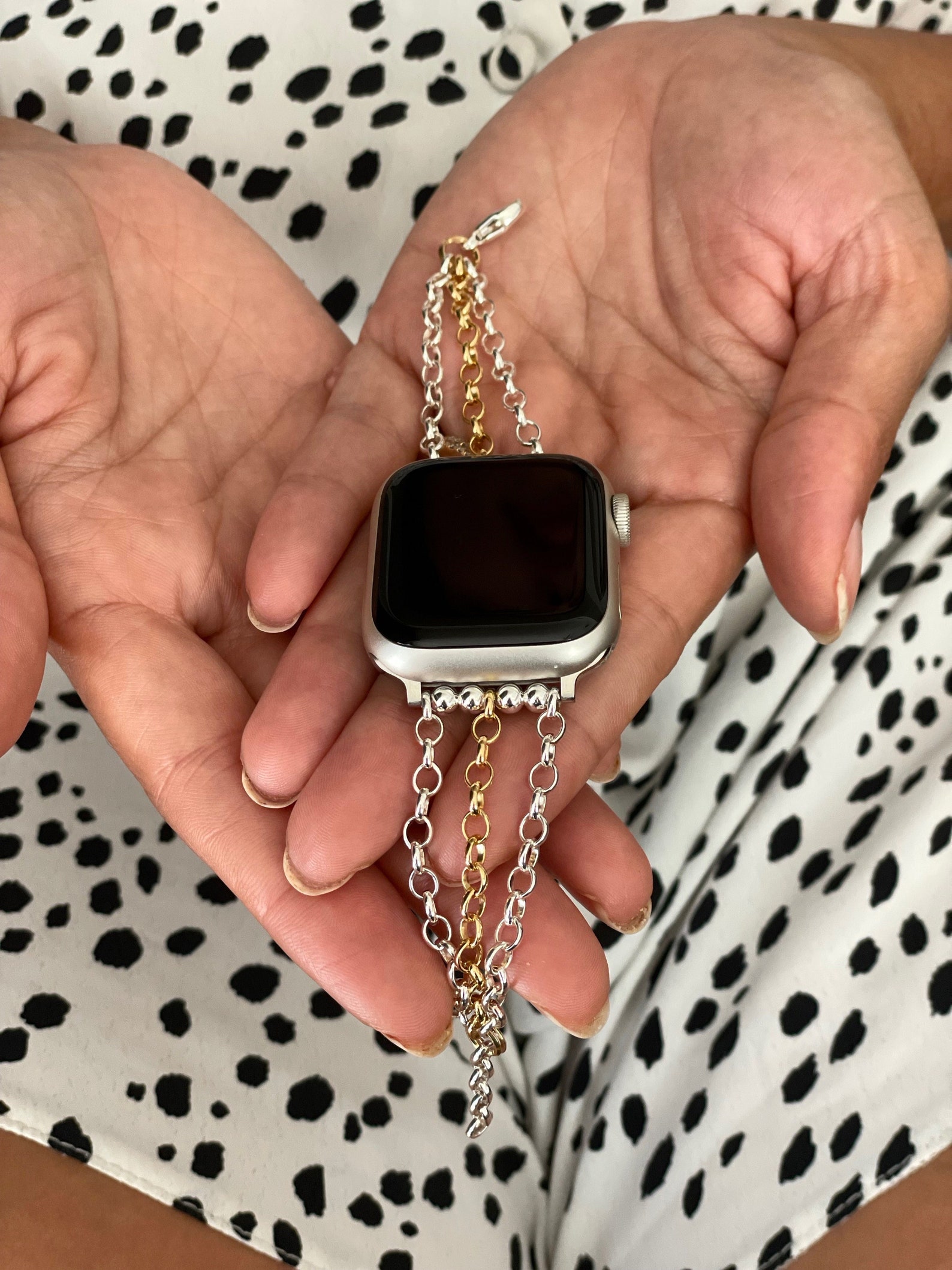 Two Tone Chain Apple Watch Band: Sterling Silver & Gold Filled Strap ...