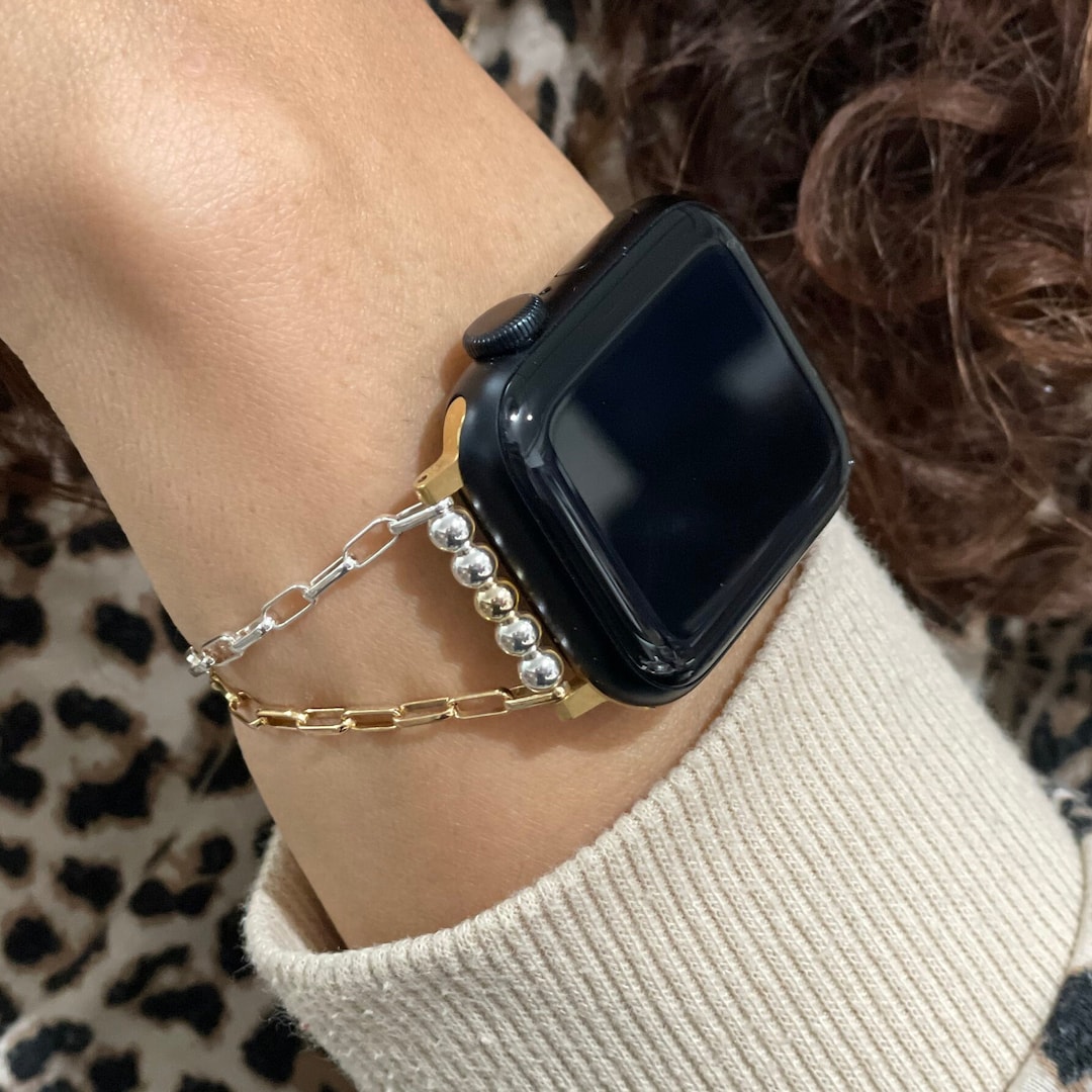 Elegant Two-tone Apple Watch Band Bracelet, 14K Gold Filled & Sterling ...